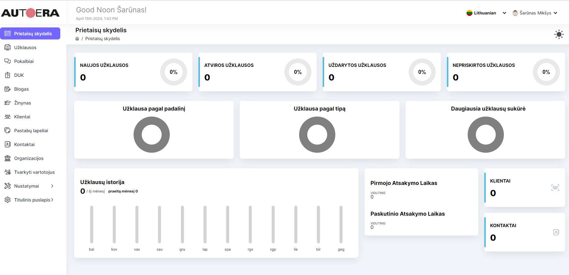 Prieijungti prie Autoera pagalbos Pateikti užklausą